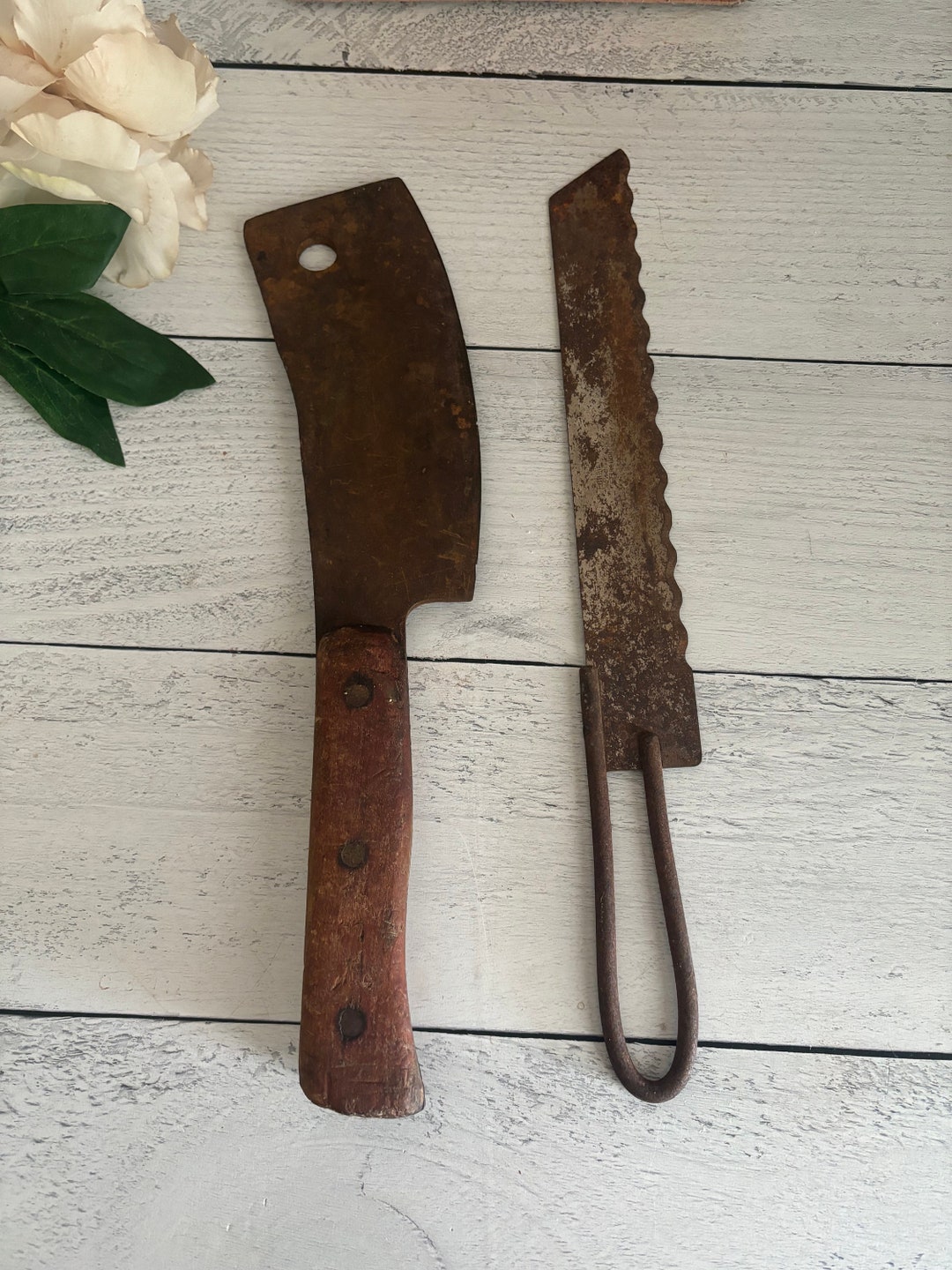 Vintage Butcher Knife, Meat Cleaver Knife, Vintage Bread Knife, Vintage ...