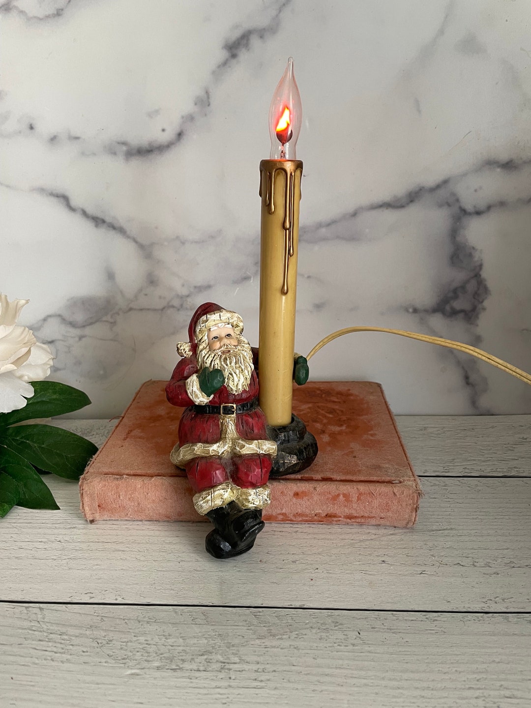 Shelf Sitting Santa, Santa Candle Light, Vintage Sitting Santa, Santa ...