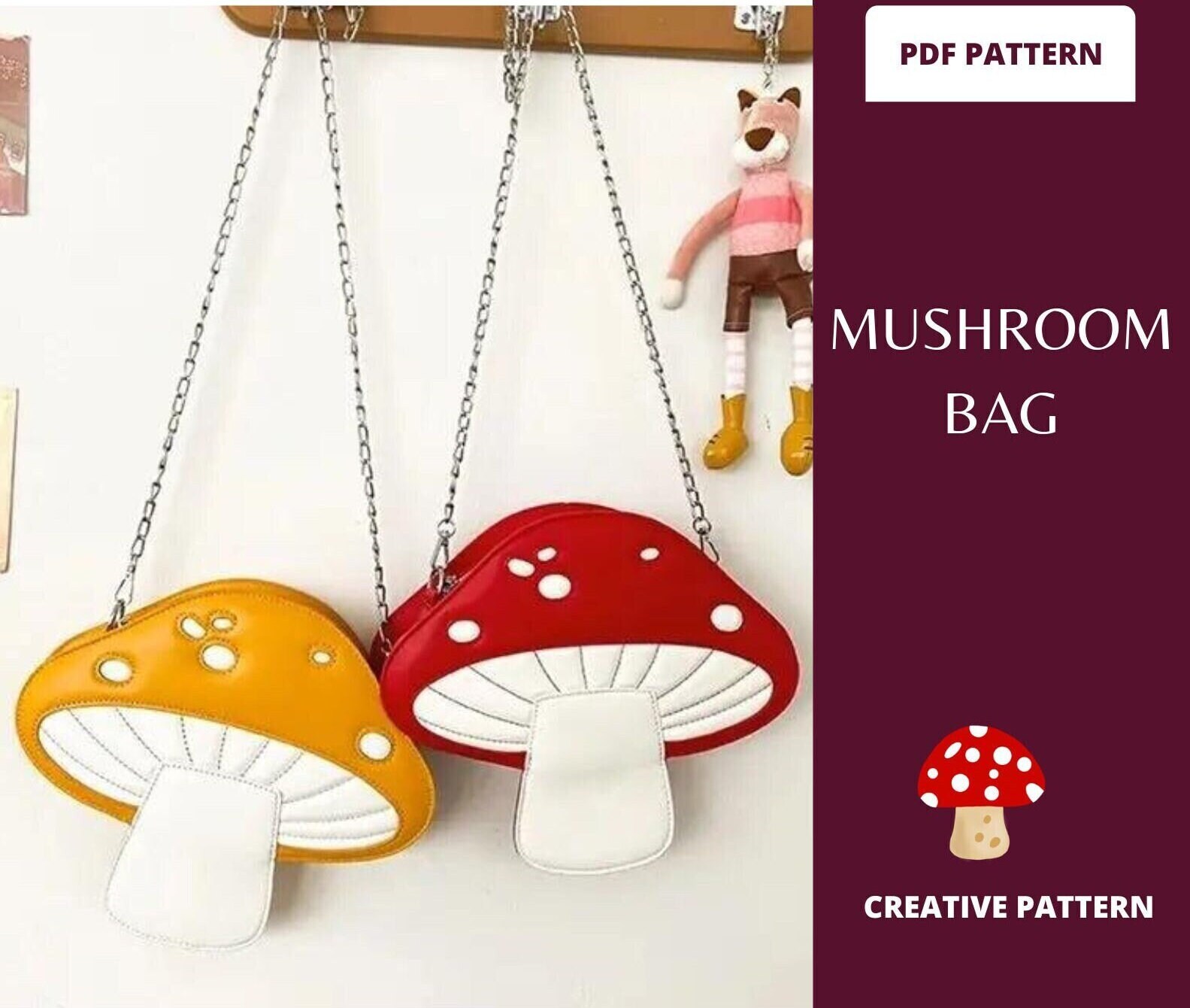 MUSHROOM PDF PATTERN Mushroom Design Shoulder Bag Kawaii Design ...