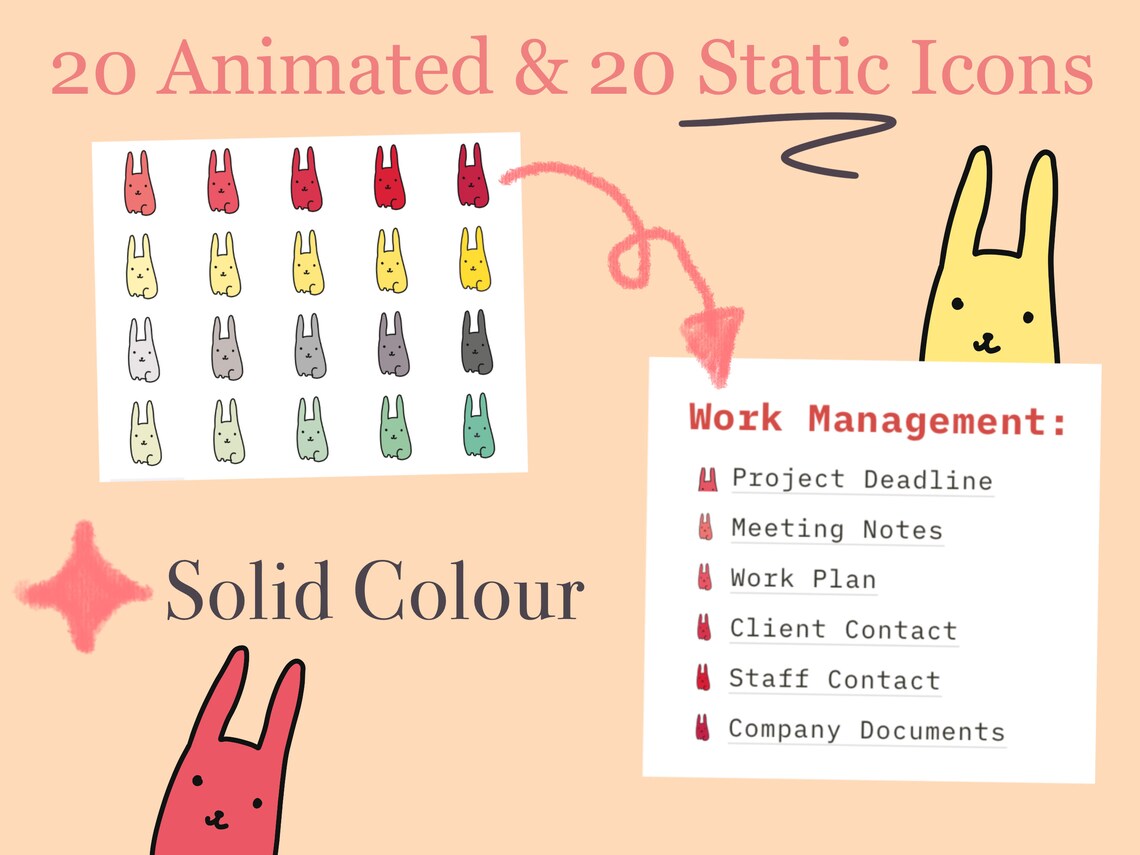 Cute Bunny Notion Icons | Animated GIF | Digital Sticker Pack for 2024 ...