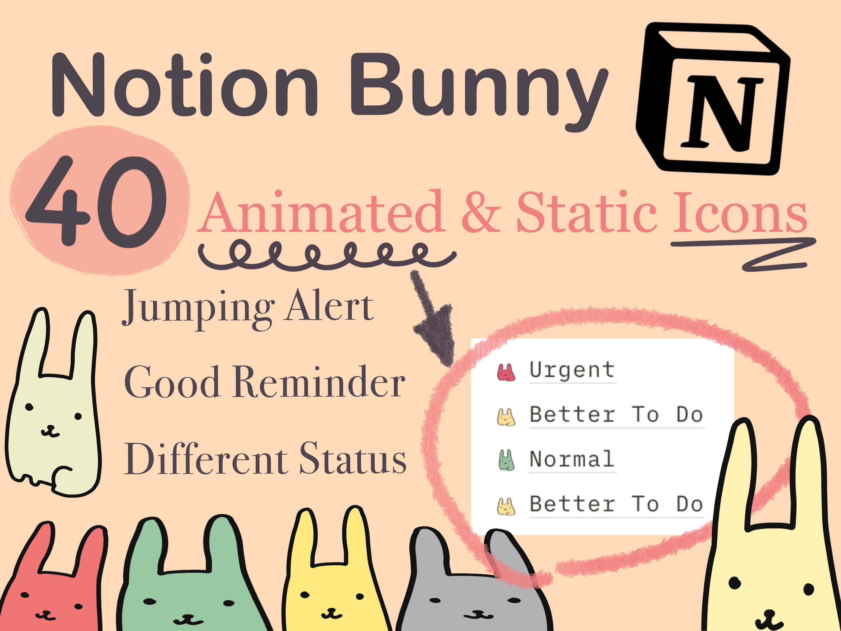 Cute Bunny Notion Icons | Animated GIF | Digital Sticker Pack for 2024 ...