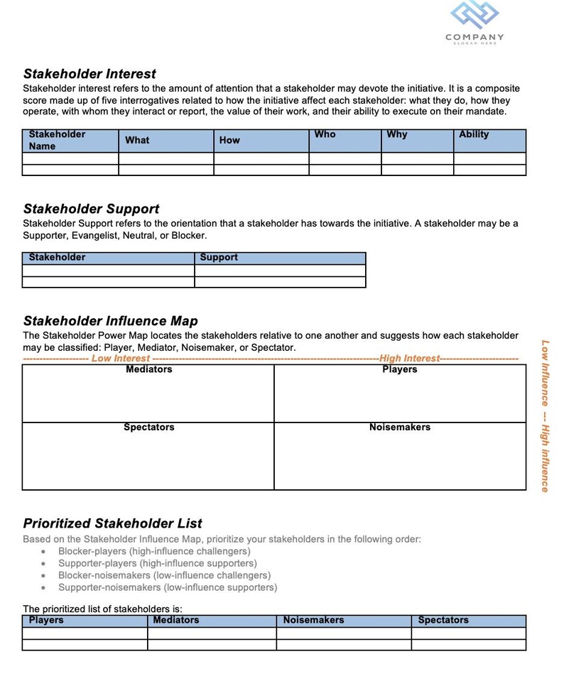 Stakeholder Management Plan Template (word) | Editable Stakeholder ...