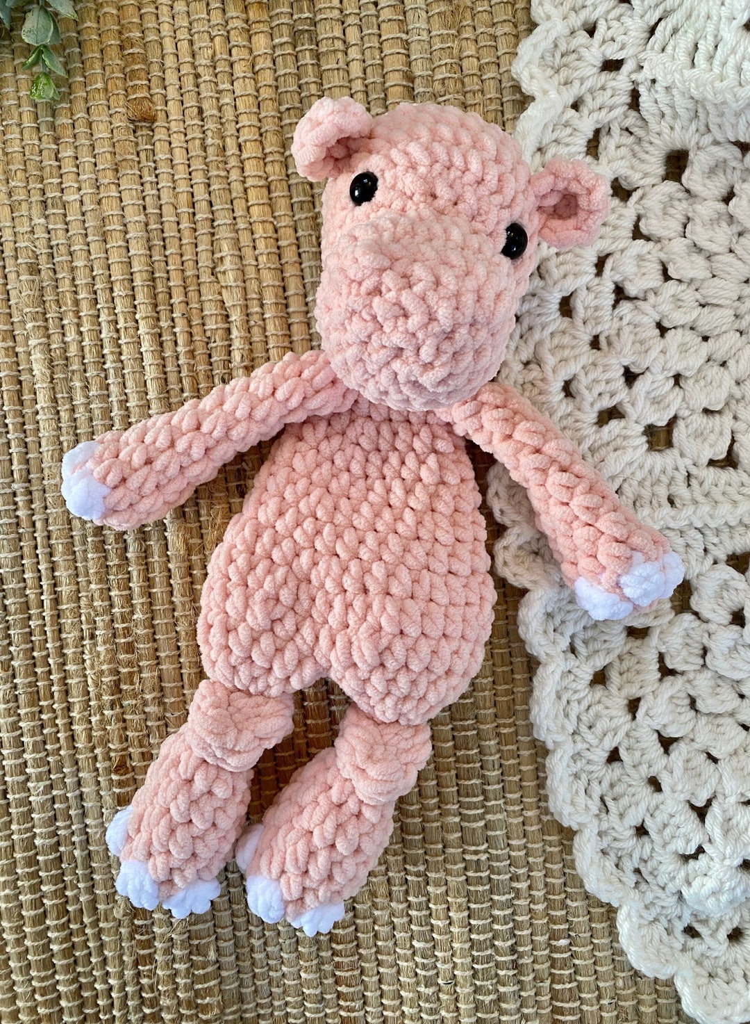 Mini Crochet Hippo Snuggler / Pink Hippo Lovey / Hippo Snuggler ...