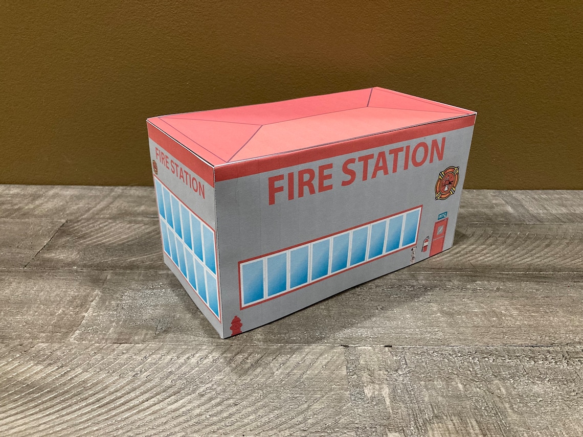 Printable Paper Fire Station: {large} - With Fire Truck - Digital ...