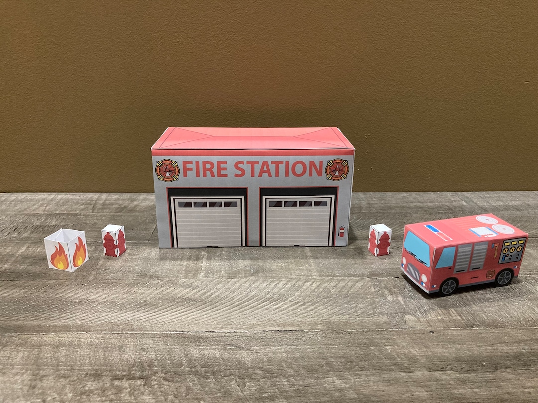 Printable Paper Fire Station: {large} - With Fire Truck - Digital ...