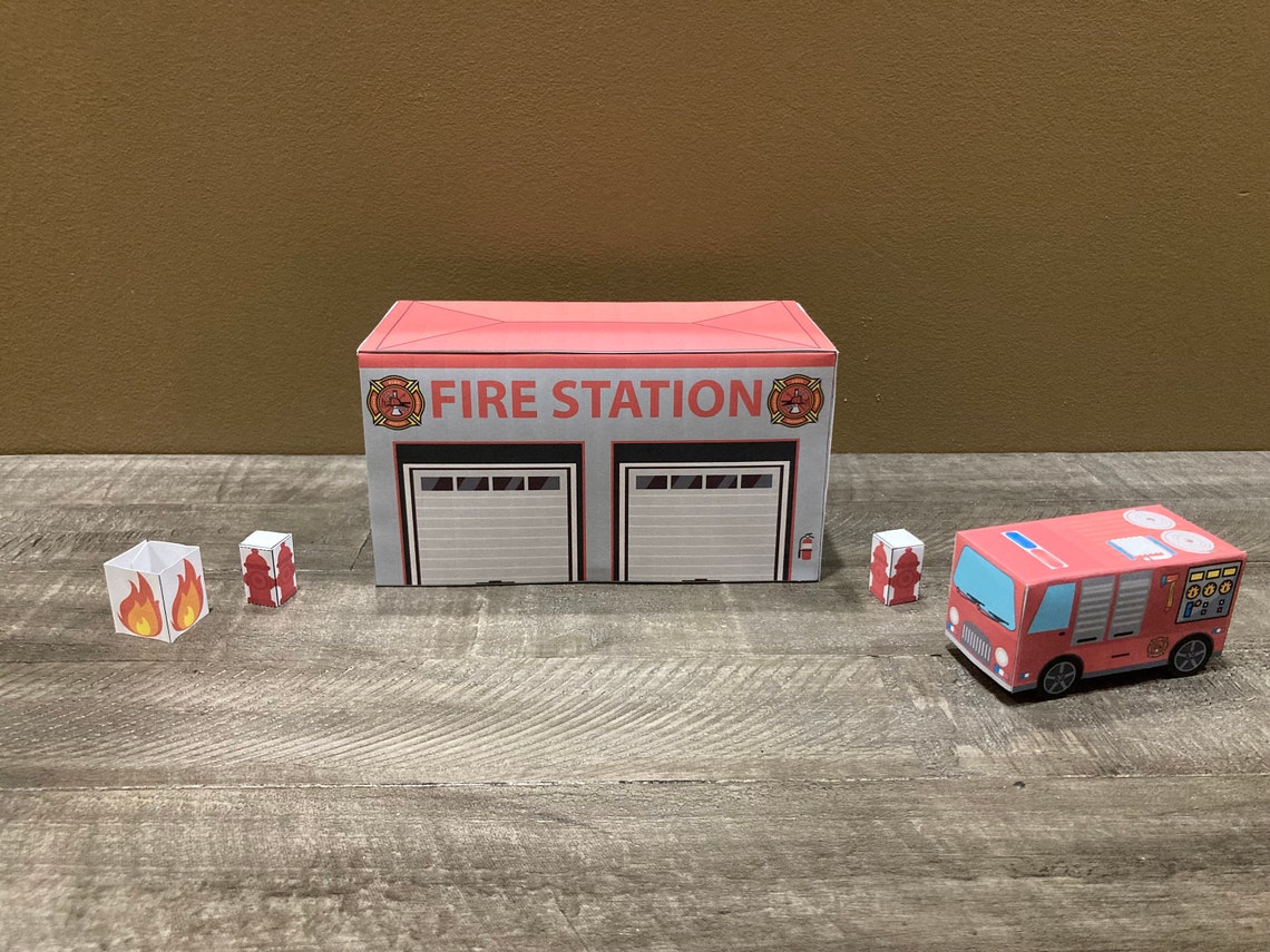 Printable Paper Fire Station: {large} - With Fire Truck - Digital ...