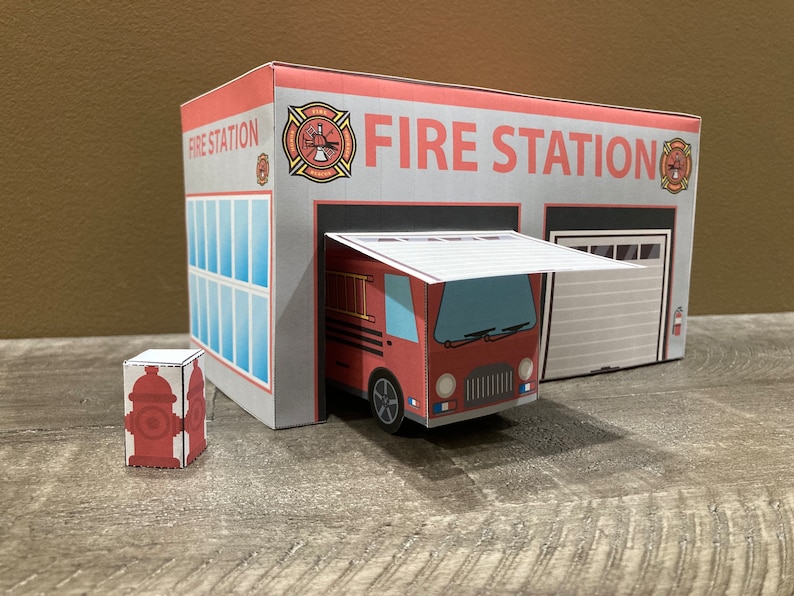 Printable Paper Fire Station: {large} - With Fire Truck - Digital ...