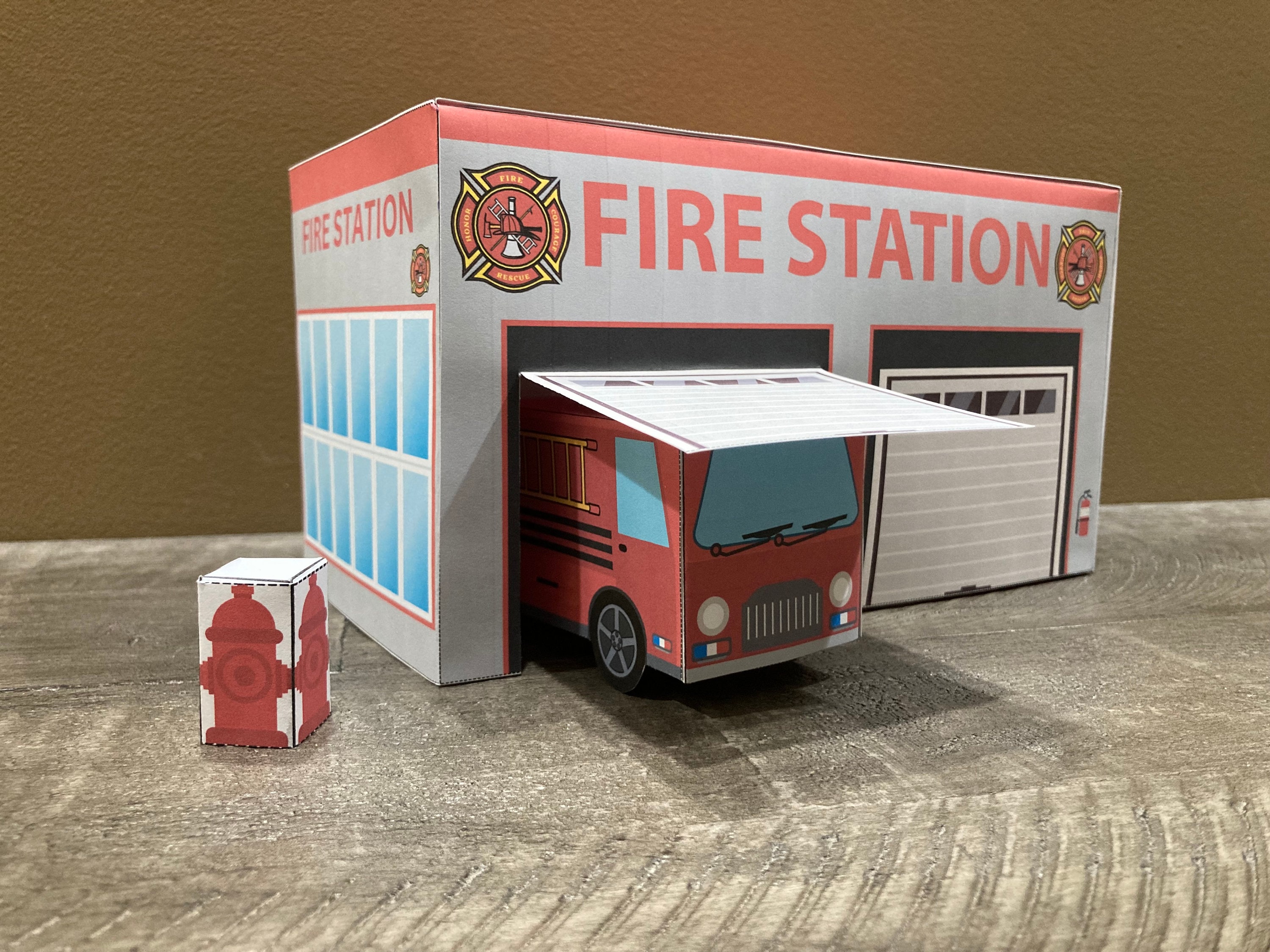 Printable Paper Fire Station: {large} - With Fire Truck - Digital ...