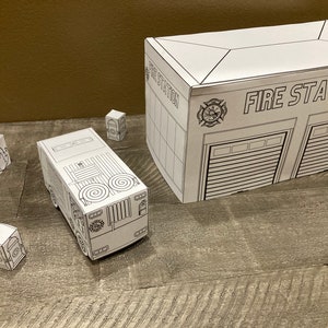 Printable, Colorable, Paper Fire Station: {large} - With Fire Truck ...