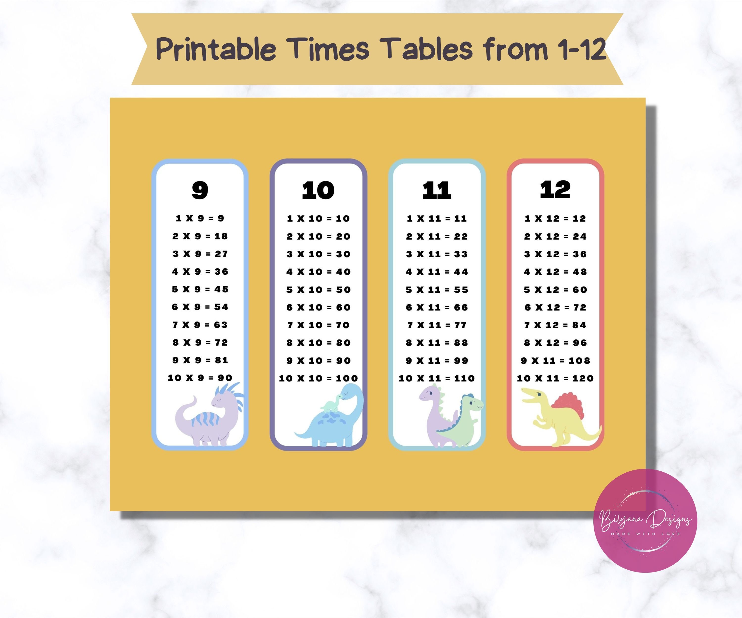 Printable Dinosaur Multiplication Bookmarks 1-12 Times Tables - Etsy Canada