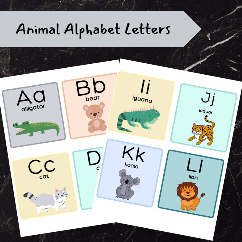Printable Animal Alphabet Flash Cards Alphabet Uppercase and - Etsy Canada