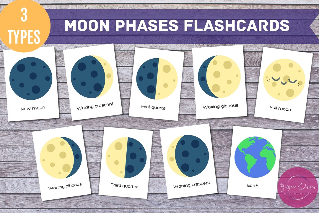 3 Types MOON PHASES Flashcards Size 5 X7 Homeschool - Etsy