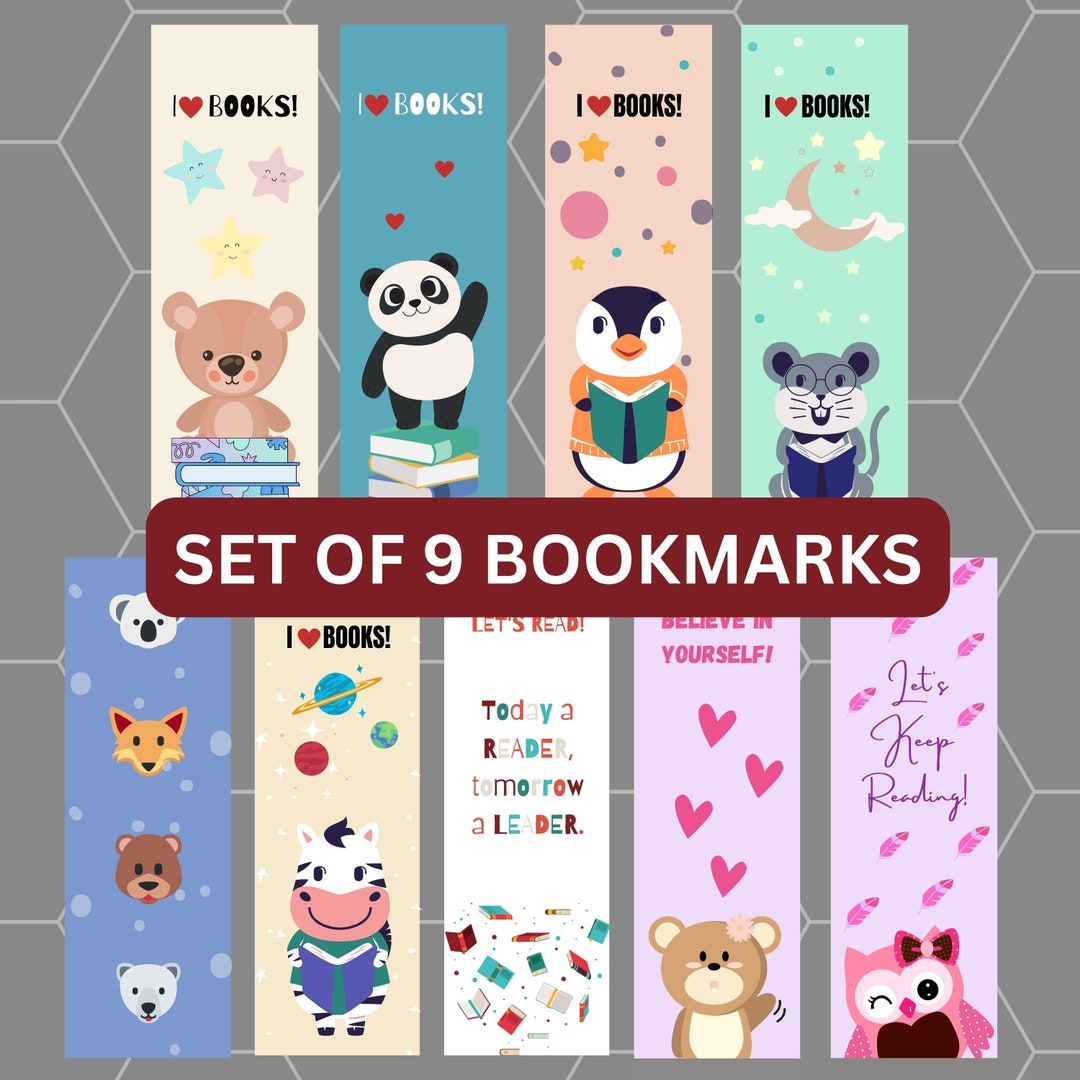Printable Set of 9 Cute Inspirational Bookmarks for Kids 2x6 Size ...