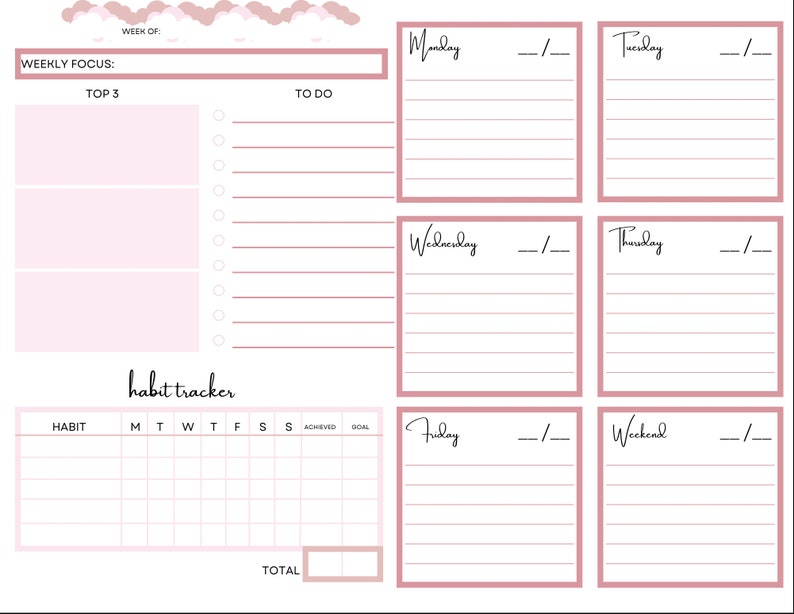 Digital Weekly Planning Sheet, DOWNLOAD AND PRINTABLE - Etsy