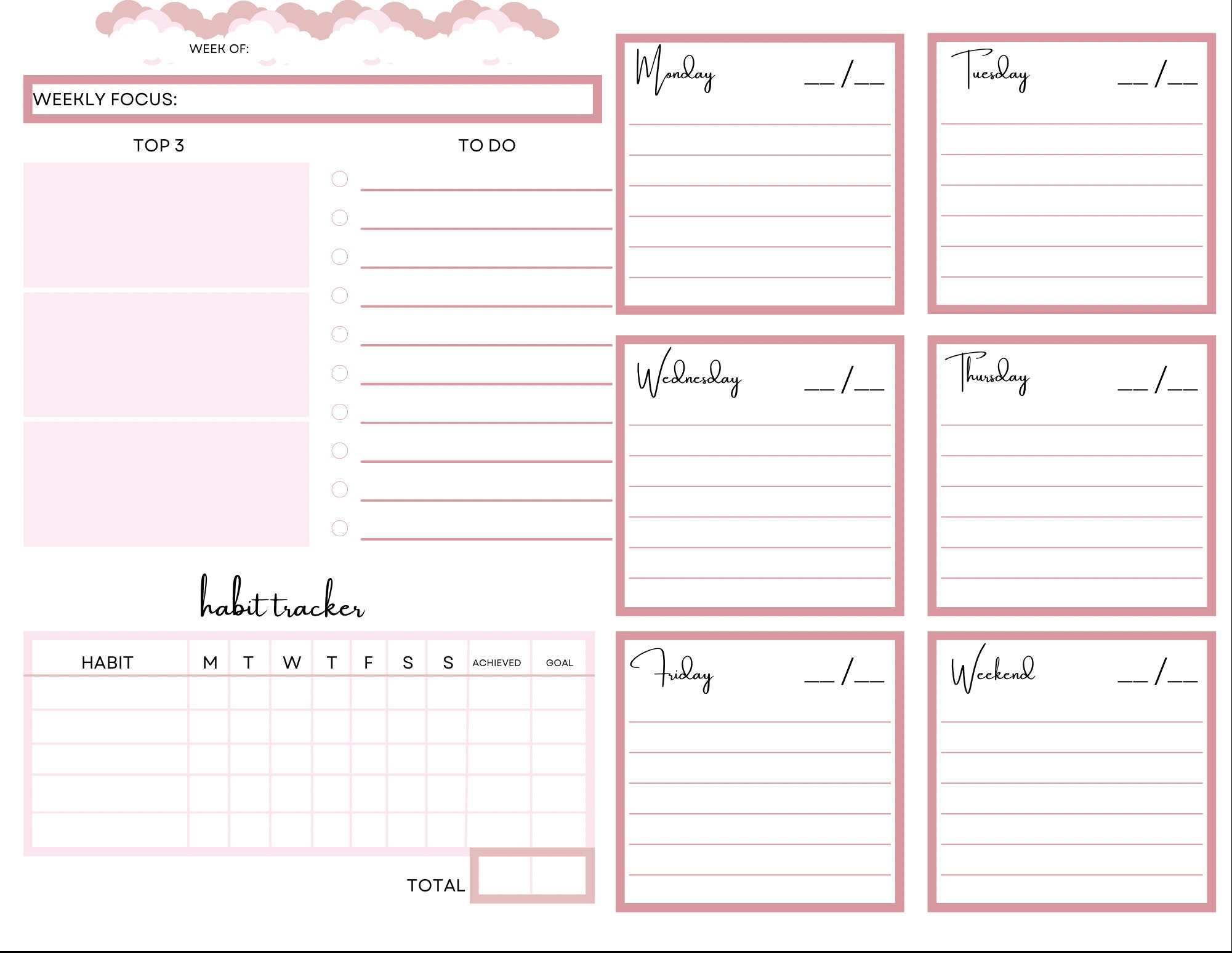 Digital Weekly Planning Sheet, DOWNLOAD AND PRINTABLE - Etsy