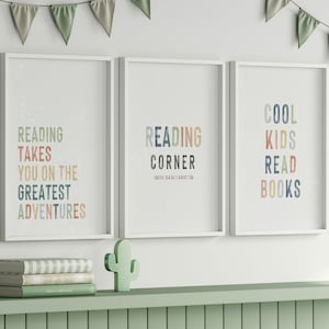 Colorful Reading Nook Set Pastel Rainbow Wall Art for Children's Room ...