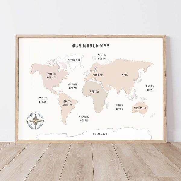 Pink World Map - Etsy