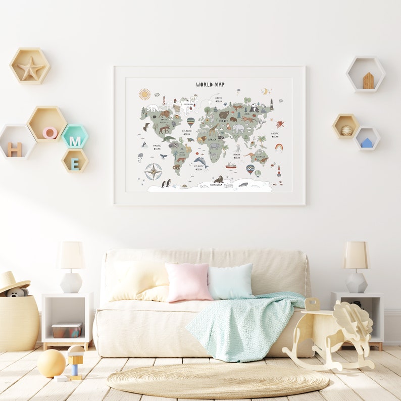Animal World Map Educational Wall Poster for Kids Digital Download ...