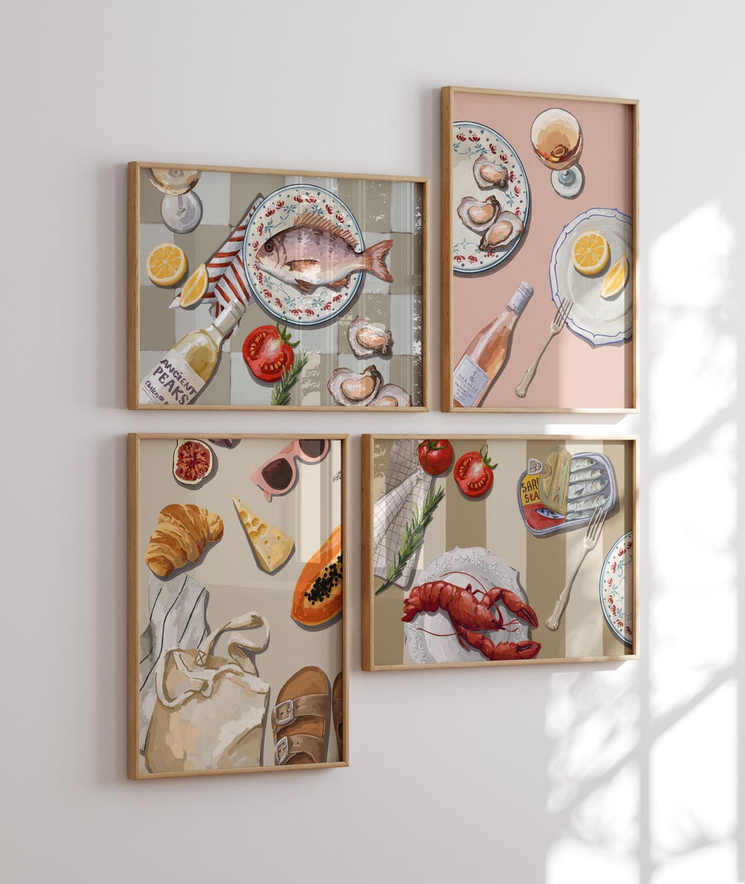 Crustacean Food Gallery Wall Art Charming Pink Kitchen Decor Prints ...