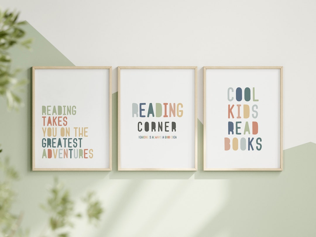 Reading Corner Set of 3 Wall Art for Kids Room Decor Montessori ...