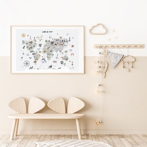 World Map Educational for Kids Room Animal World Map Montessori Nursery ...