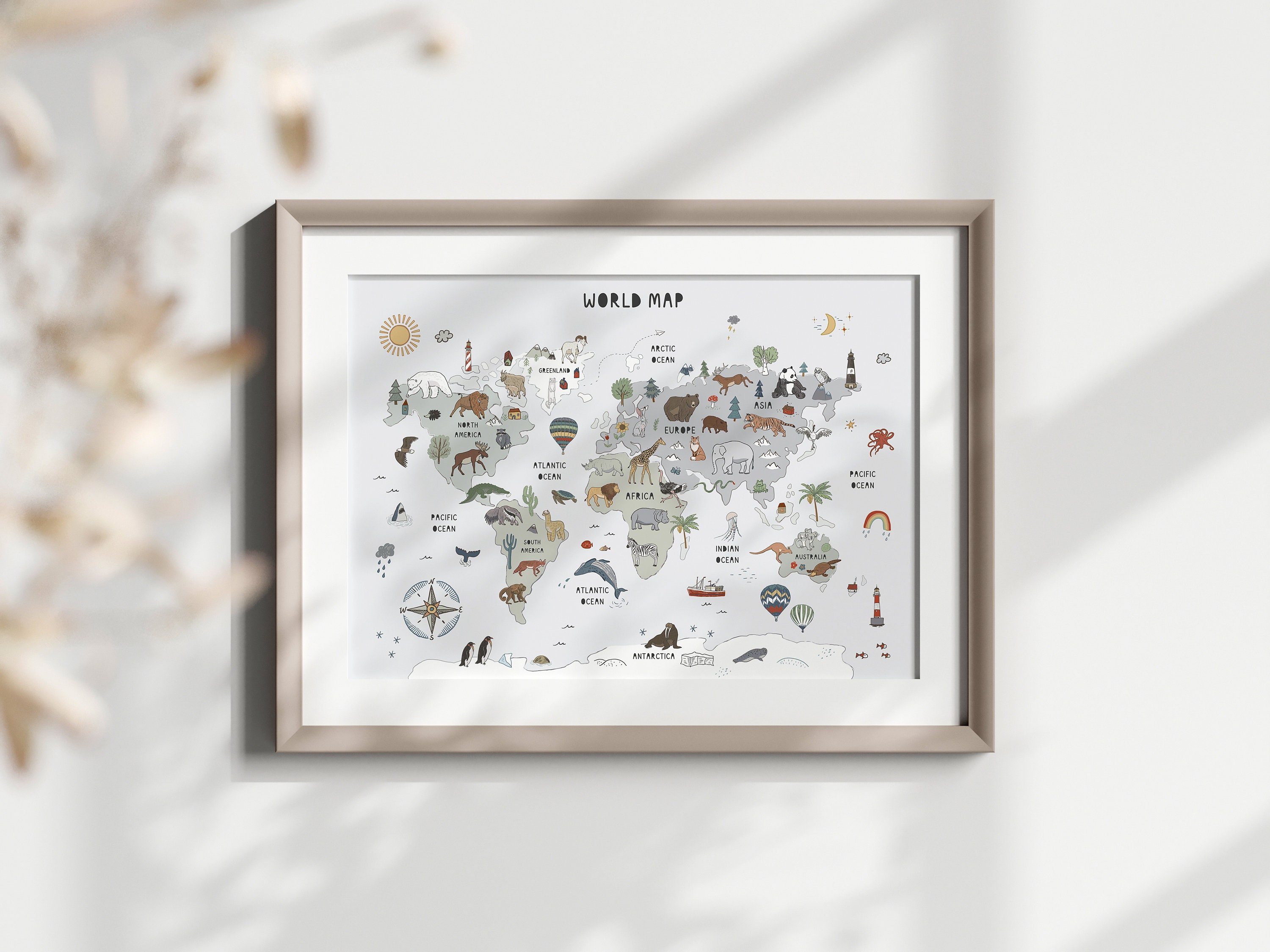 World Map Educational for Kids Room Animal World Map Montessori Nursery ...