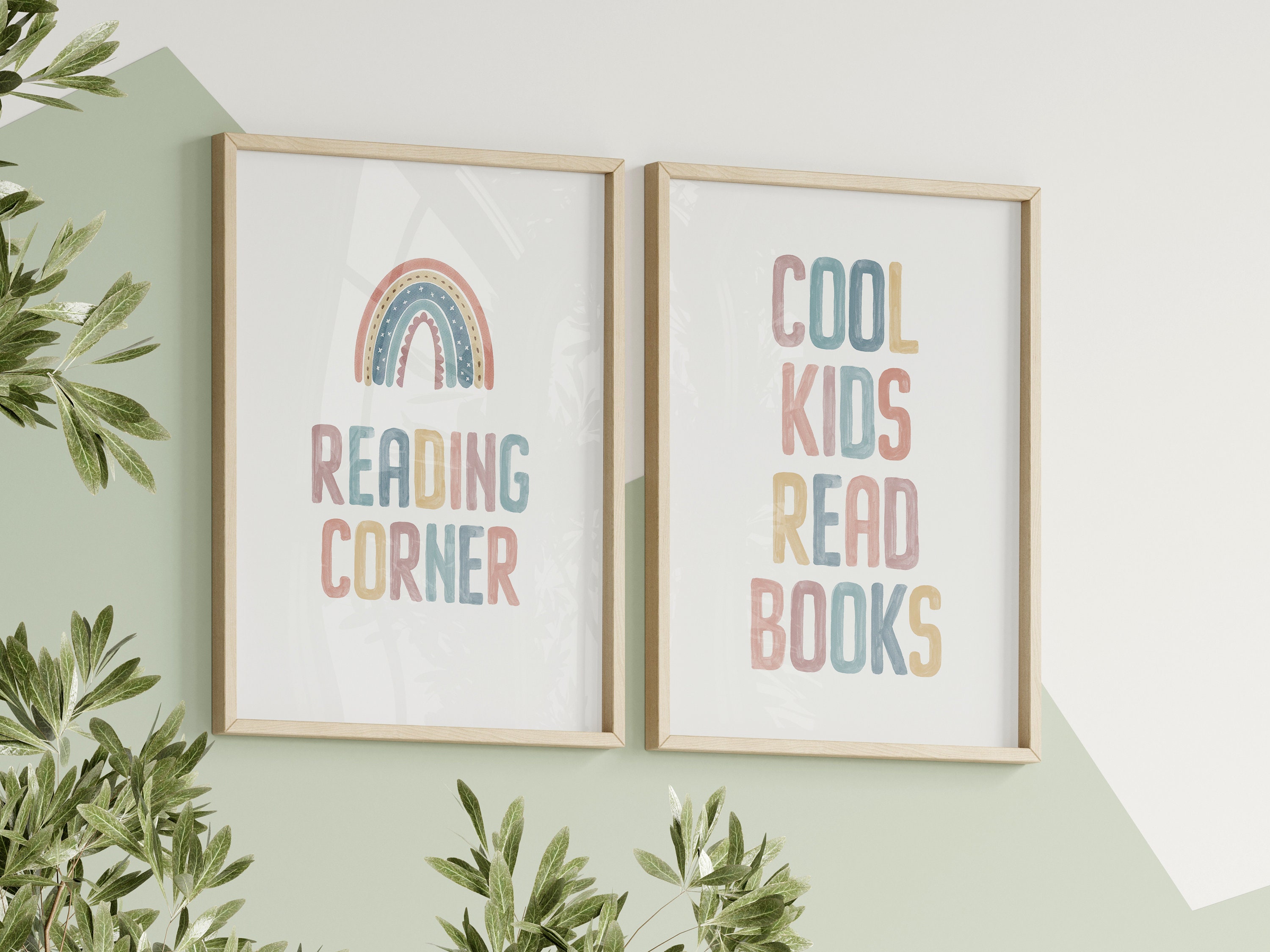 Cozy Reading Corner Printable Set of 2 Rainbow Theme Watercolor Print ...
