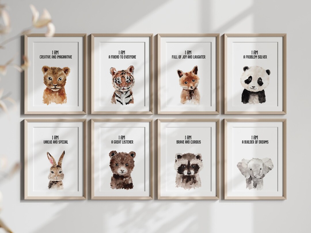 Animal I Am Affirmations Print Set 8 Minimalist Watercolor Jungle Decor ...