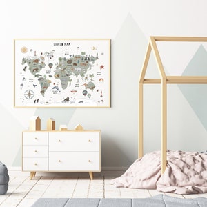 Animal World Map Educational Wall Poster for Kids Digital Download - Etsy