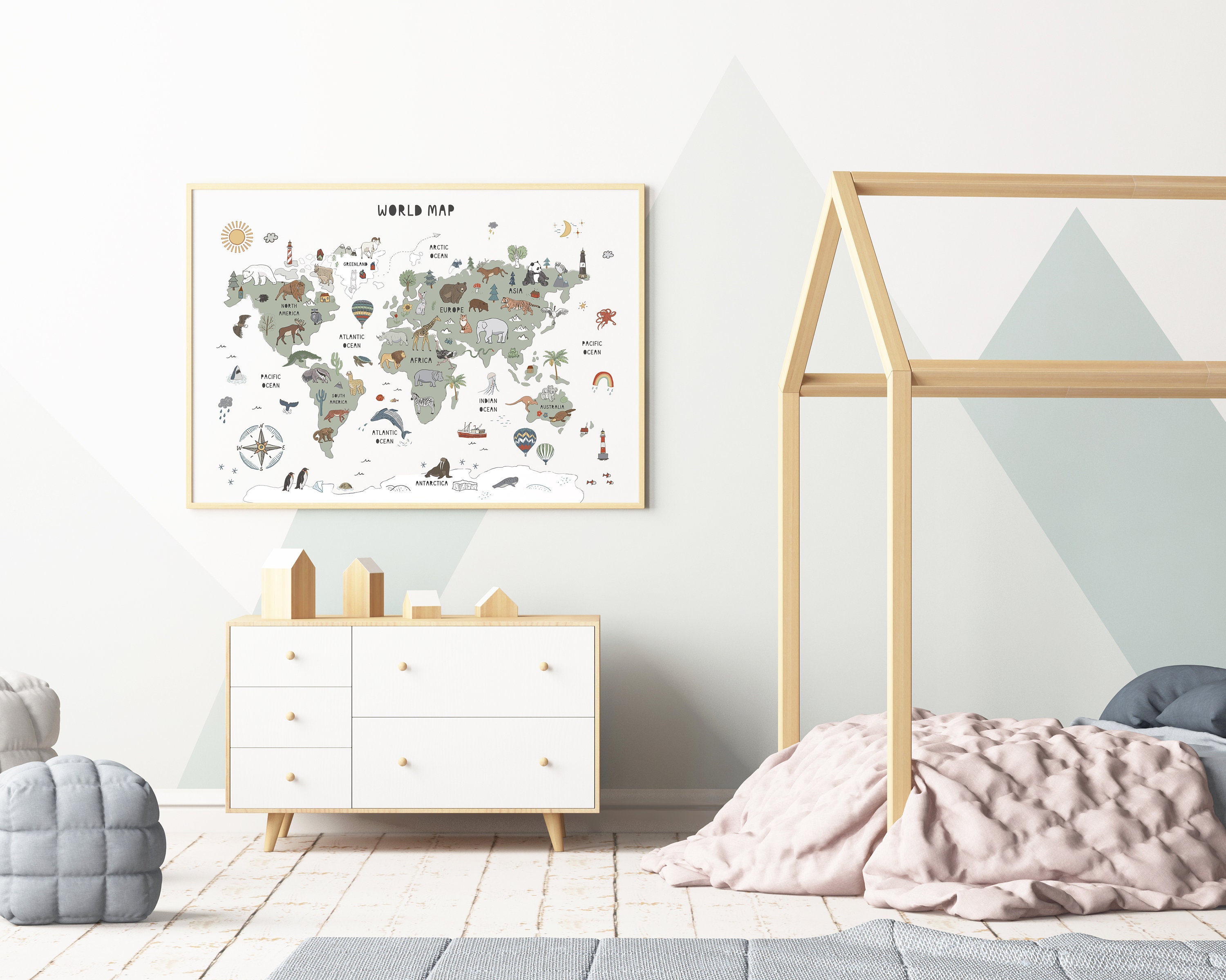 Animal World Map Educational Wall Poster for Kids Digital Download ...