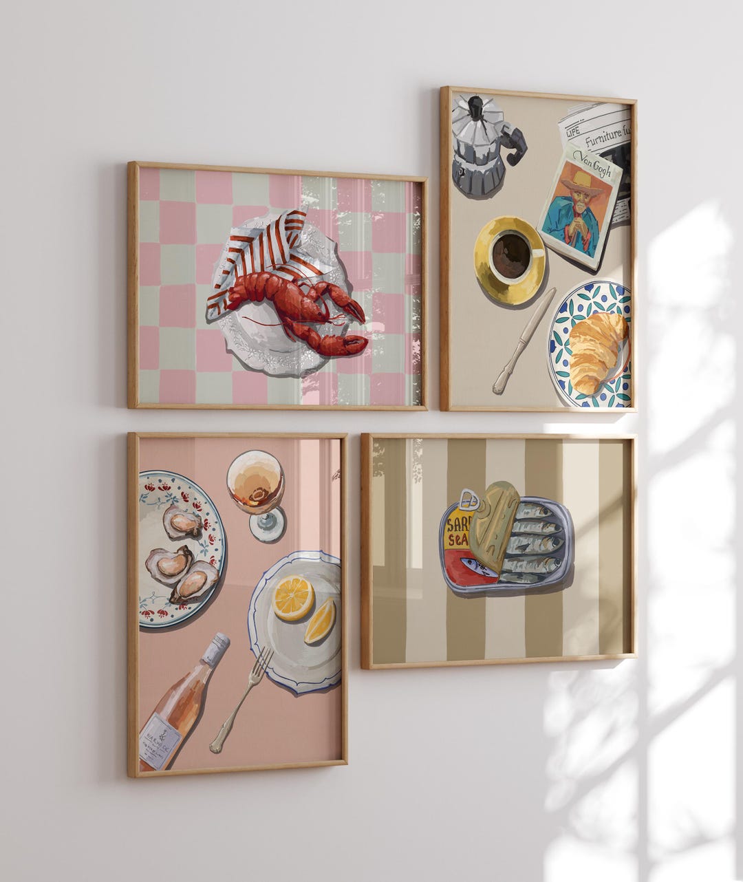 Crustacean Food Gallery Wall Art Charming Pink Kitchen Decor Prints ...