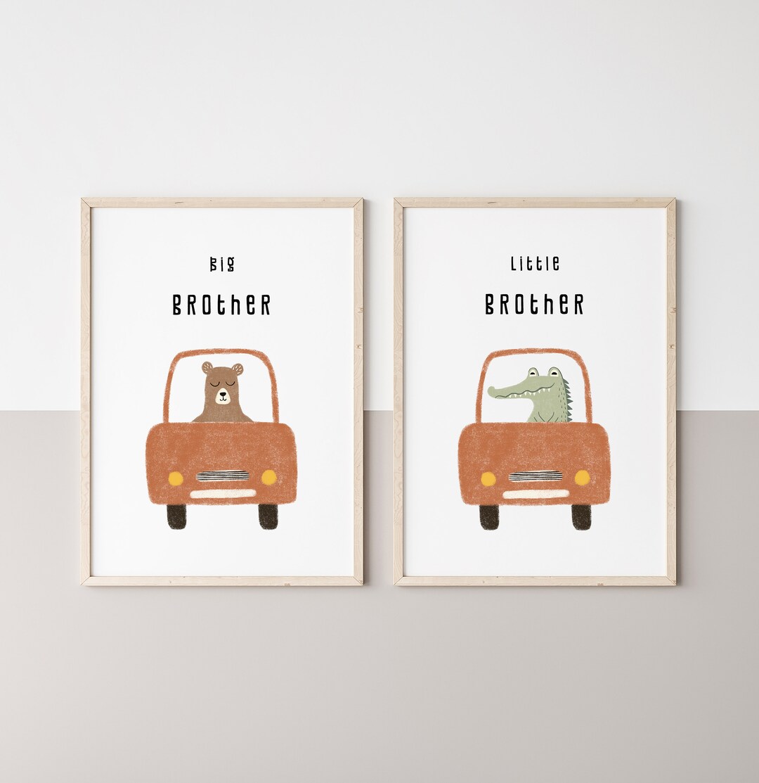 Big Brother Little Brother Car Poster Bear Crocodile Set of 2 Boys Room ...