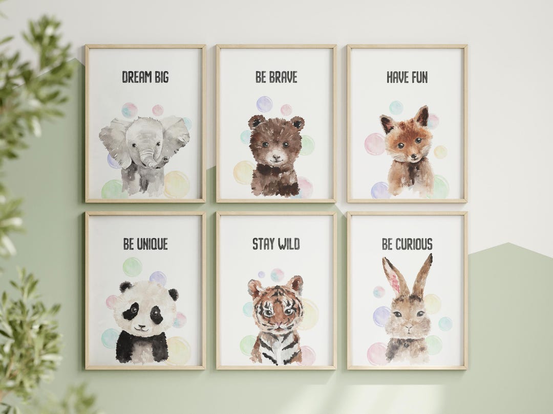 Watercolor Safari Animal Affirmations Decor Bubble Animals Nursery ...