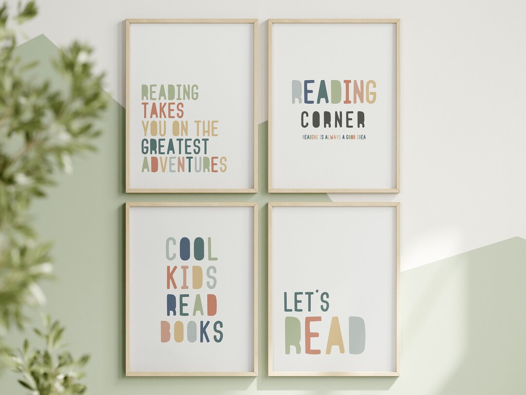 Cozy Reading Corner Decor Set of 4 Wall Art Prints for Kids Room ...