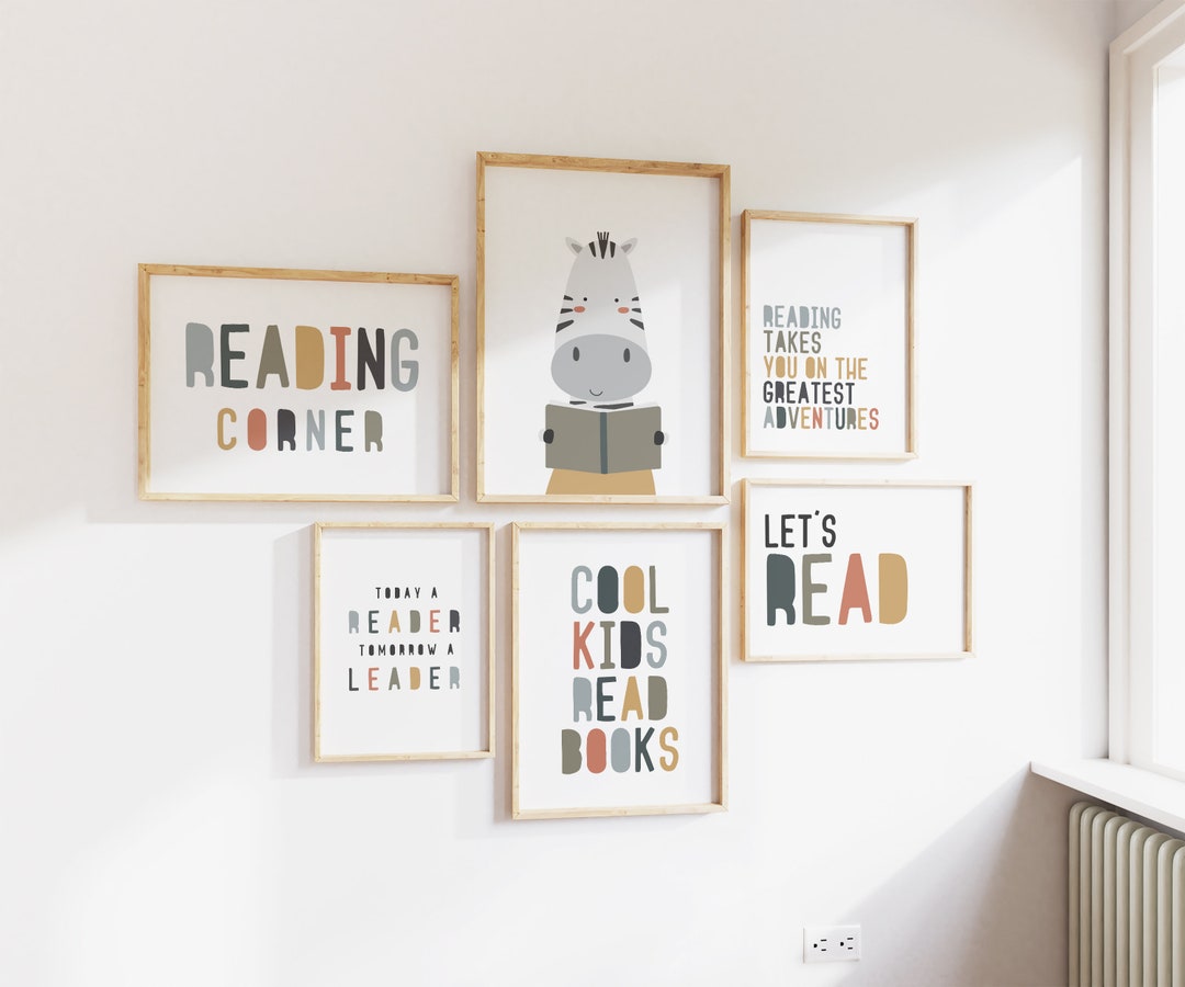 Kids Montessori Reading Corner Set of 6 Wall Art Decor Boho Classroom ...