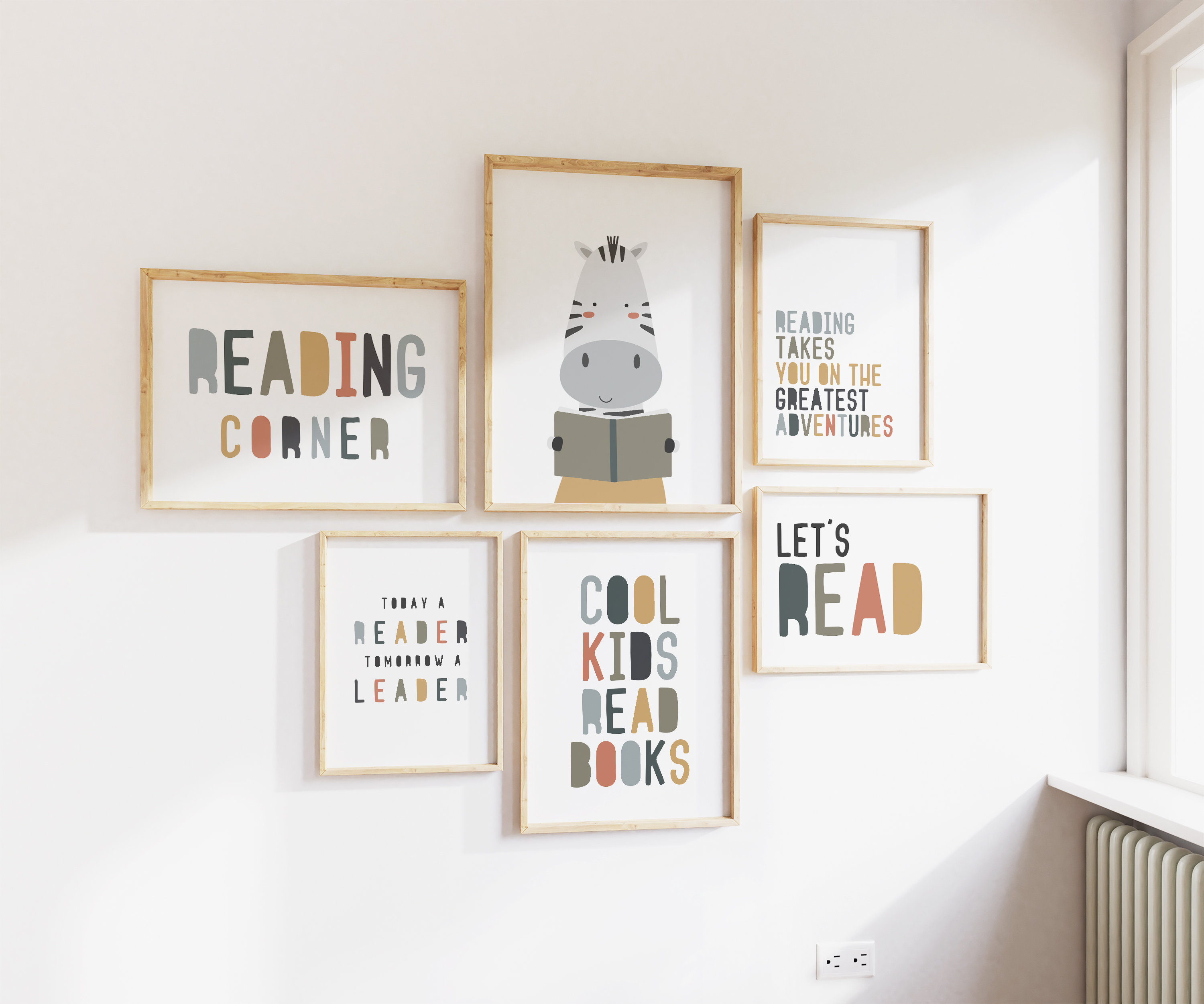 Kids Montessori Reading Corner Set of 6 Wall Art Decor Boho Classroom ...