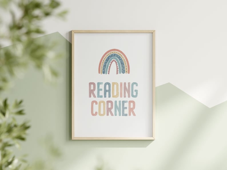 Cozy Reading Corner Printable Rainbow Theme Watercolor Print Montessori ...