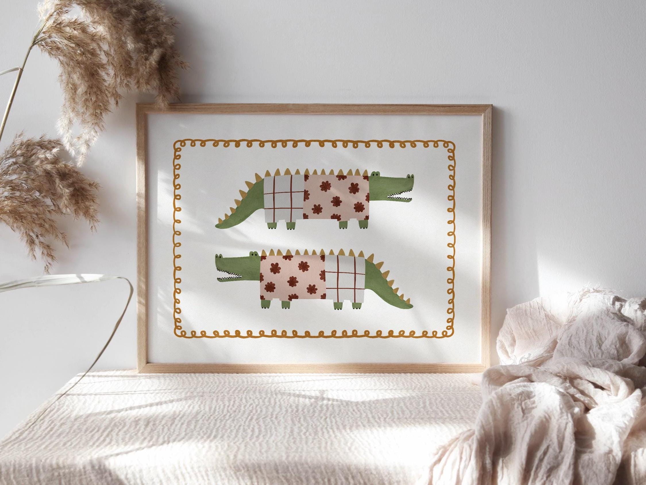 Whimsical Crocodile Poster Alligator Print for Kids Room Nursery Animal ...
