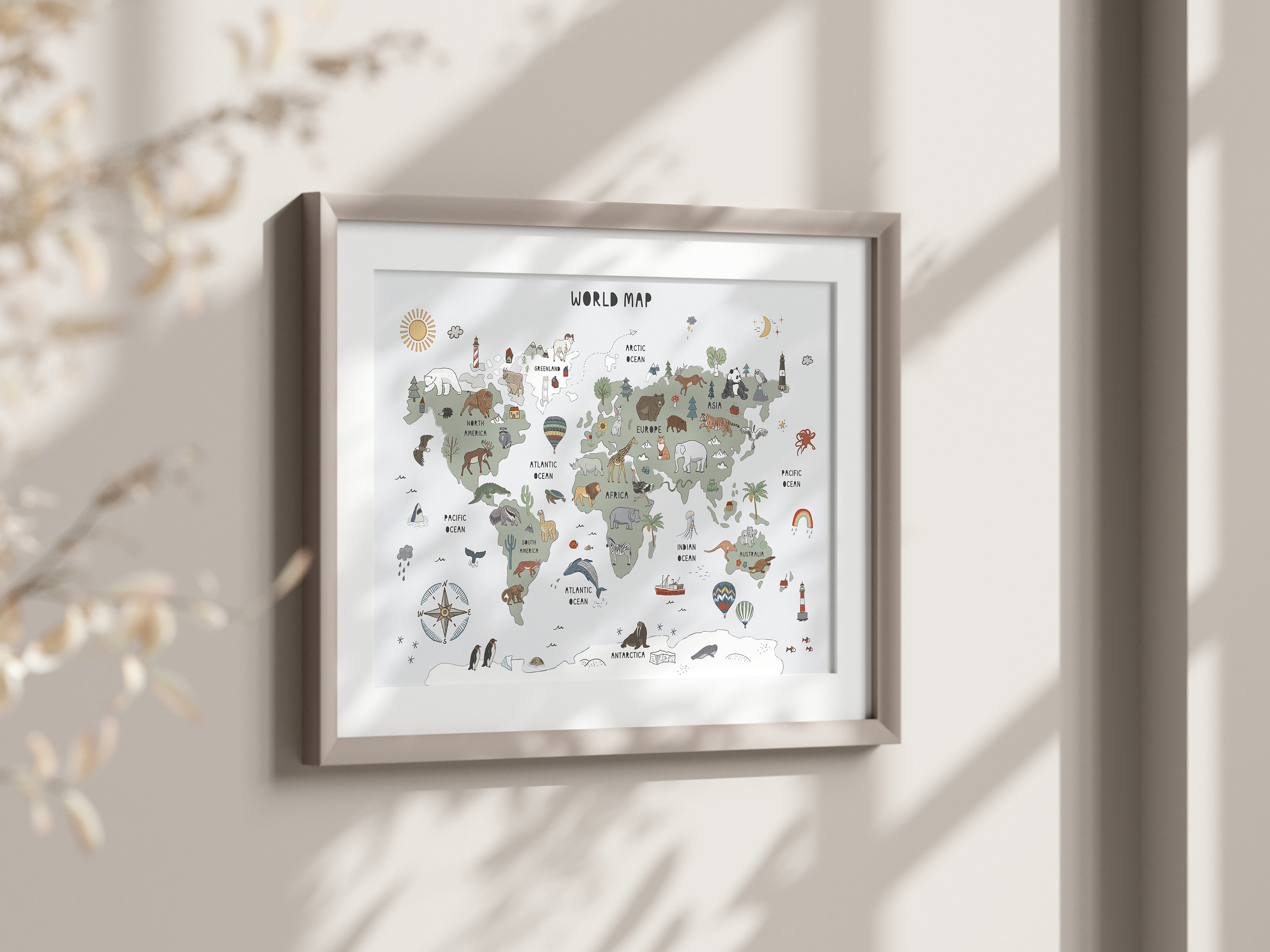 Animal World Map Educational Wall Poster for Kids Digital Download ...