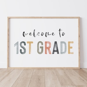 Welcome to First Grade Classroom Decor Posters Boho Rainbow Classroom ...