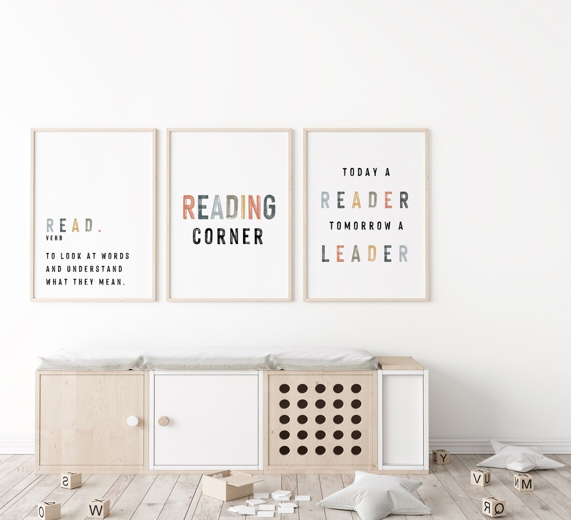 Reading Corner Wall Art for Kids Room Decor Set of 4 Montessori ...