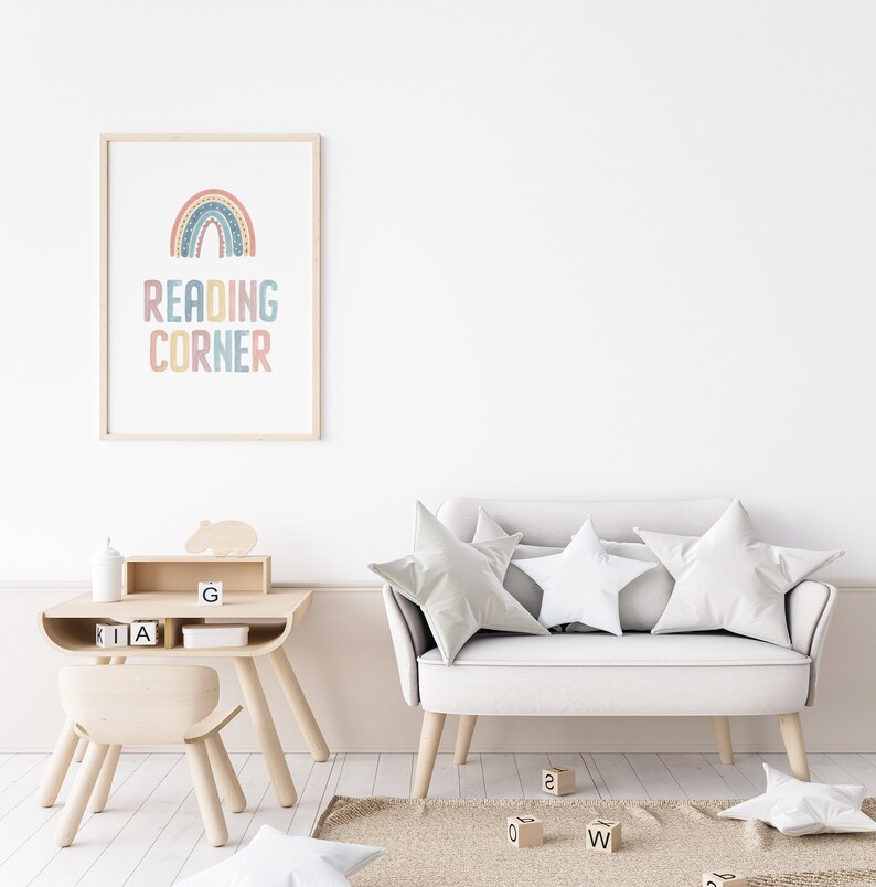 Cozy Reading Corner Printable Rainbow Theme Watercolor Print Montessori ...