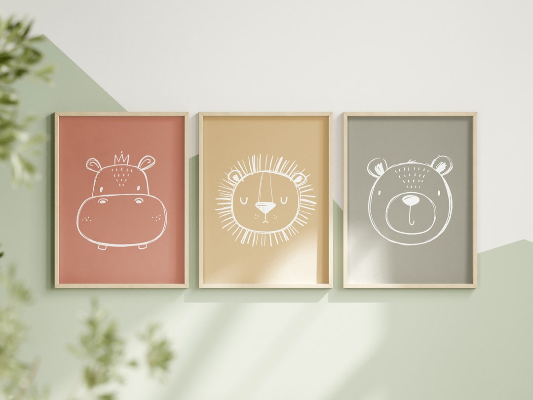 Boho Safari Nursery Decor Set of 3 Baby Wall Art Jungle Playroom Wall ...