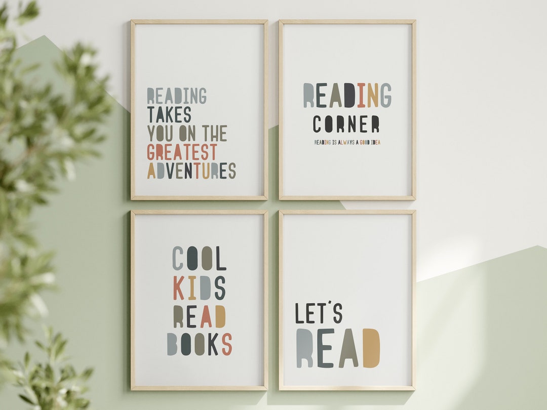 Reading Corner Set of 4 Boho Wall Art for Kids Room Decor Montessori ...