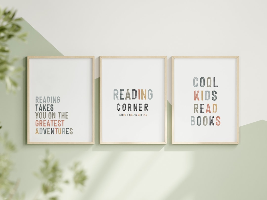 Reading Corner Boho Rainbow Kids Gallery Wall Set 3 Montessori Reading ...