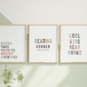 Reading Corner Boho Rainbow Kids Gallery Wall Set 3 Montessori Reading ...