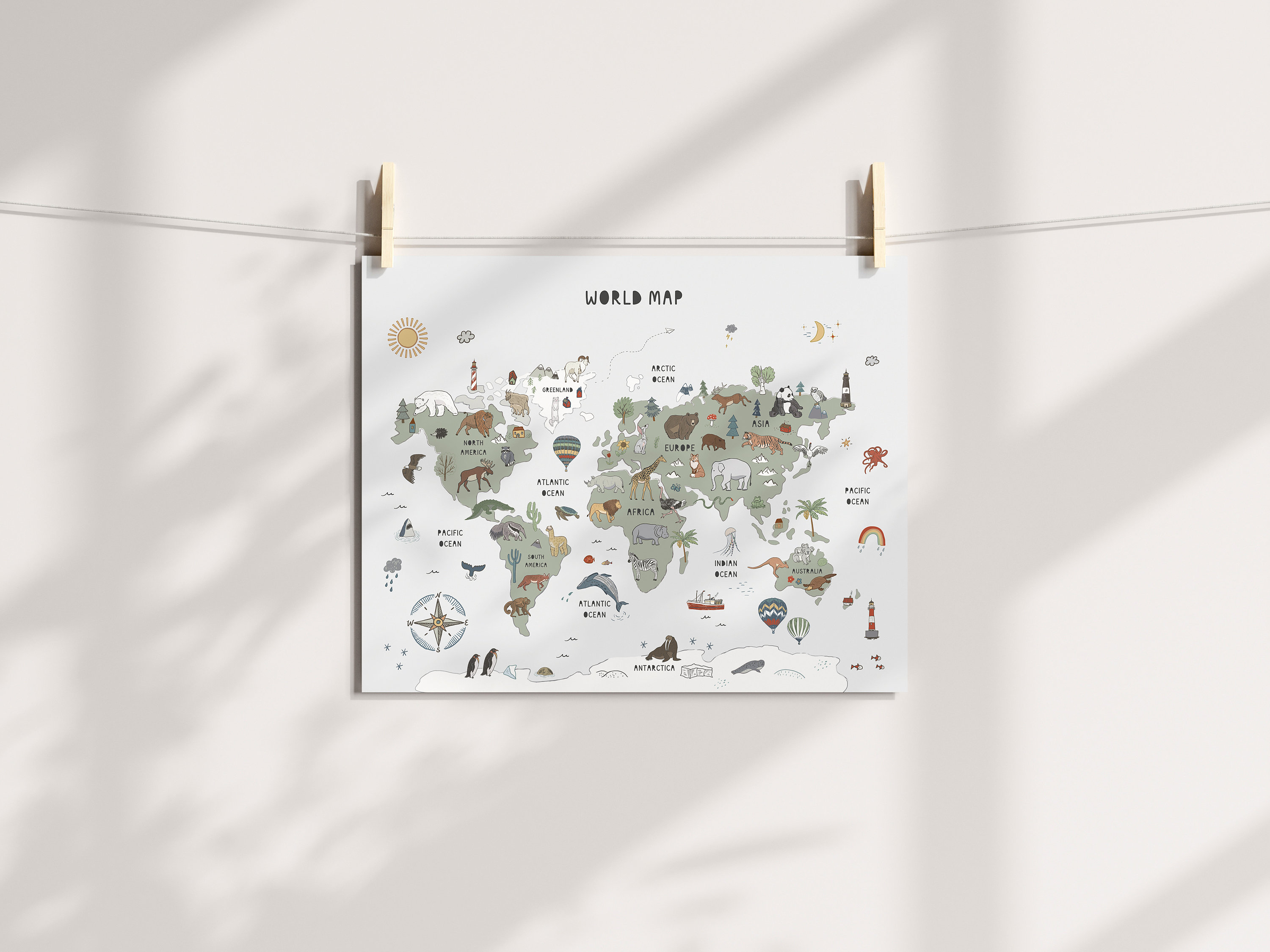 Animal World Map Educational Wall Poster for Kids Digital Download ...