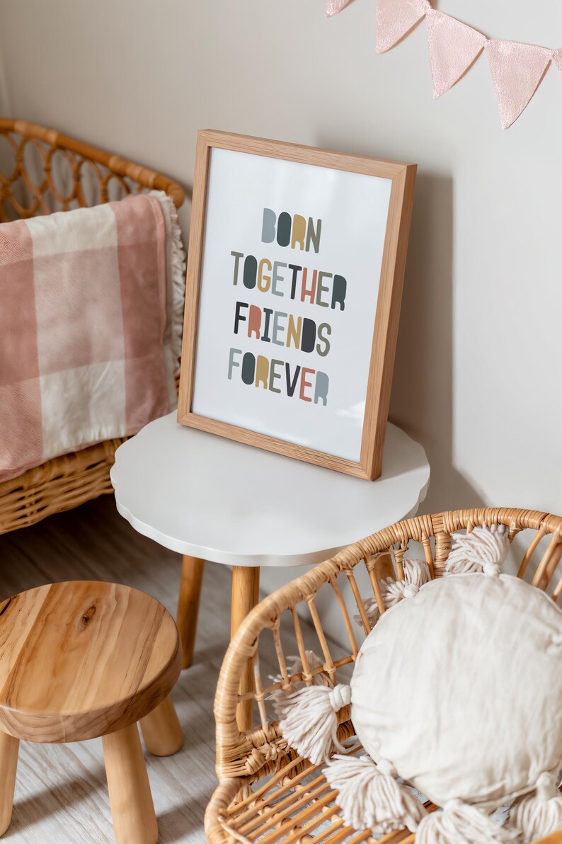 Twins Room Decor Born Together Friends Forever Sign Print Boho Twins ...