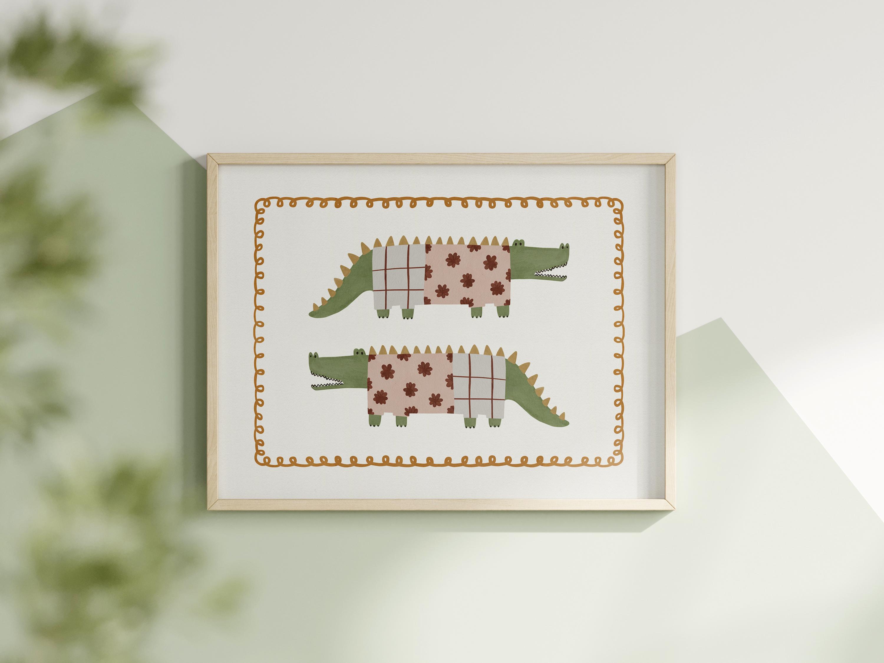 Whimsical Crocodile Poster Alligator Print for Kids Room Nursery Animal ...