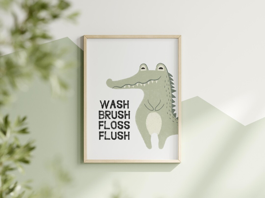 Alligator Bathroom Art Print Vibrant Wash Brush Floss Flush Printable ...